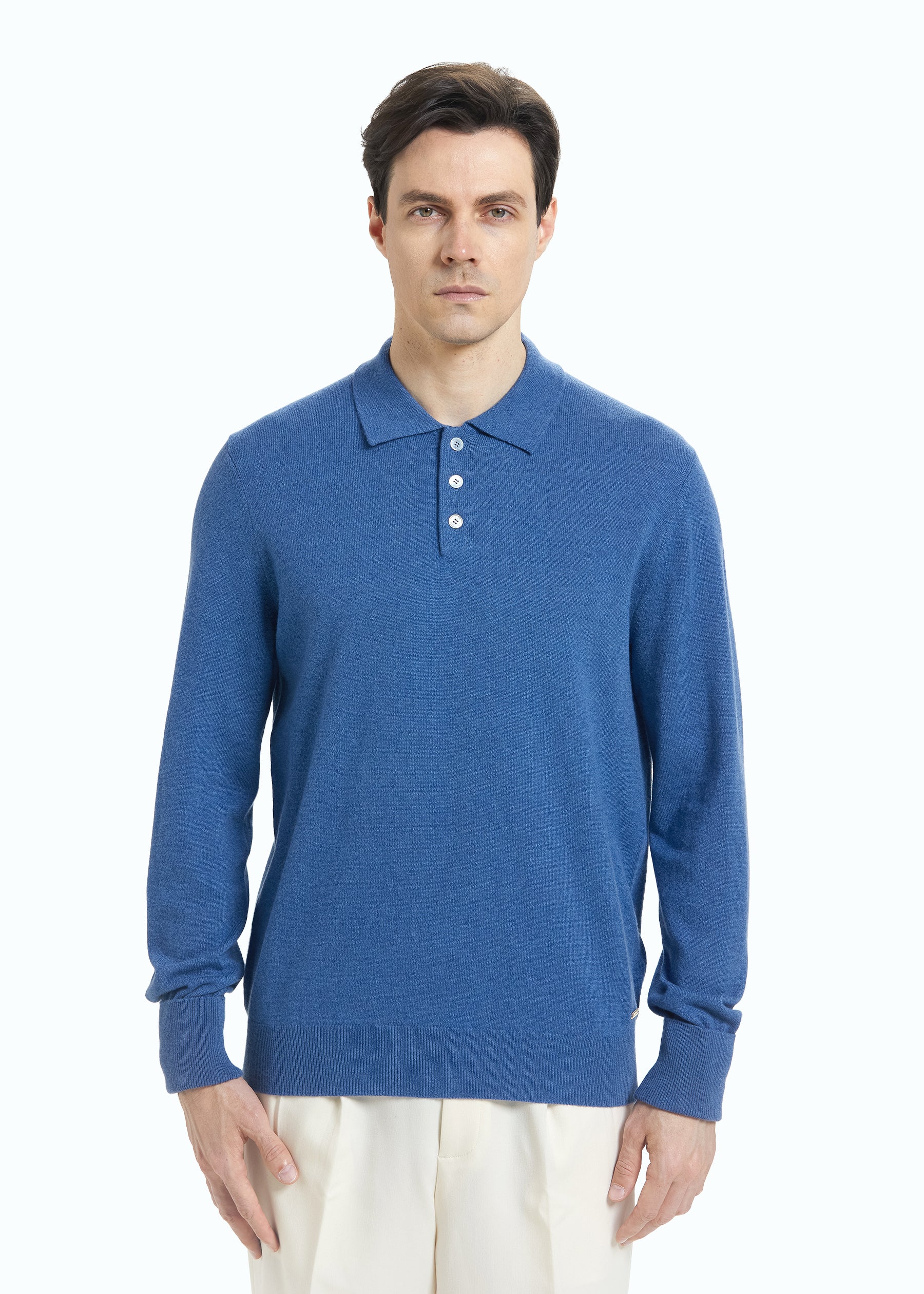 Men's Cashmere Polo Jumper in Denim Blue | Piazza Castello